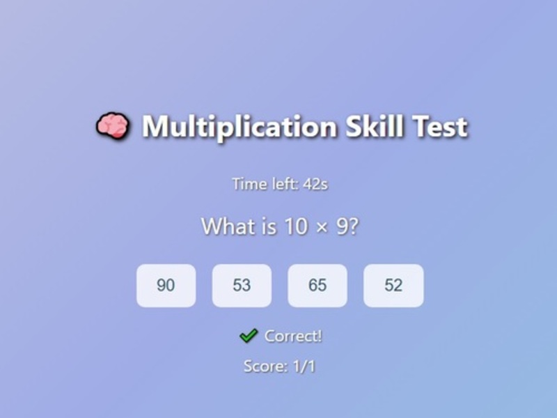 Multiplication Skill Test — Play Free Online on SGameS